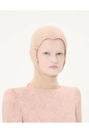 Valentino Garavani Vlogo Signature Cashmere And Lace Hood - Neutral
