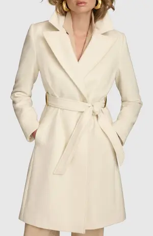 Donna Karan New York Belted Wool-blend Coat - Ivory