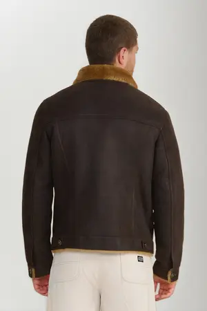 FURNIQ UK Alfie Suede Shearling Jacket - Brown