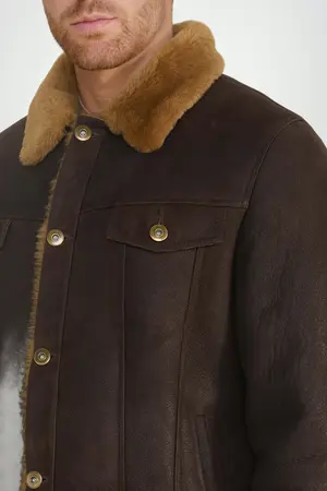 FURNIQ UK Alfie Suede Shearling Jacket - Brown