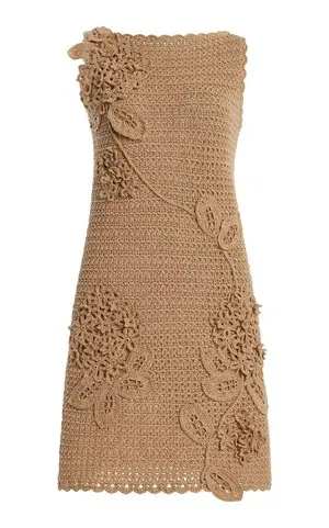 OSCAR DE LA RENTA Floral Crocheted Cotton Mini Dress