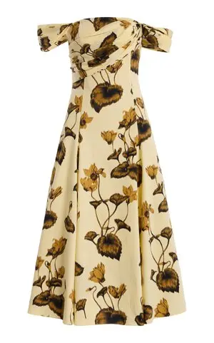OSCAR DE LA RENTA Off-the-Shoulder Printed Midi Dress
