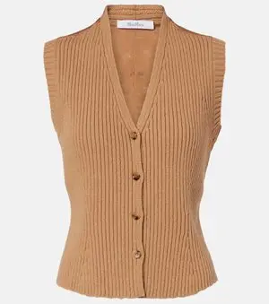 Max Mara Madre Paneled Wool-blend And Satin Vest - Beige