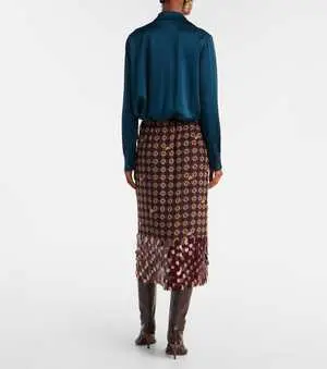 Dries Van Noten Printed Sequined Silk Midi Skirt