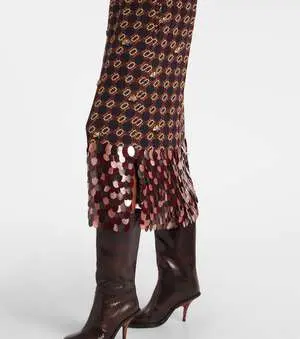 Dries Van Noten Printed Sequined Silk Midi Skirt