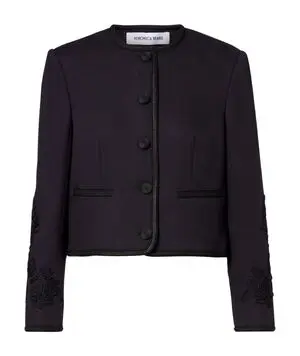 Veronica Beard Latrell Cropped Embroidered Jacket - Blue