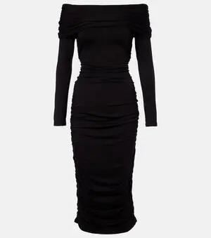 Veronica Beard Tinette Ruched Off-shoulder Midi Dress - Black