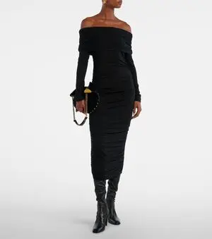 Veronica Beard Tinette Ruched Off-shoulder Midi Dress