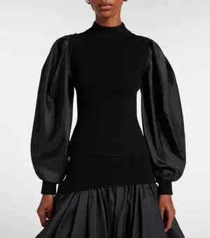 Simkhai Jackie Taffeta-trimmed Knitted Top