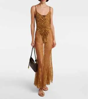JACQUES WEI Silk-trimmed Lace Maxi Dress