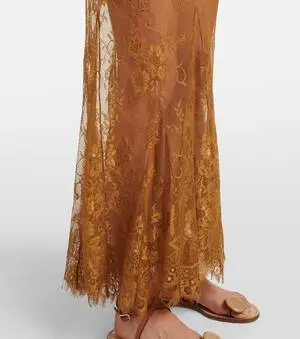 JACQUES WEI Silk-trimmed Lace Maxi Dress