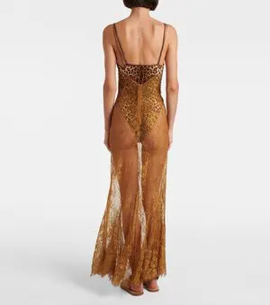 JACQUES WEI Silk-trimmed Lace Maxi Dress