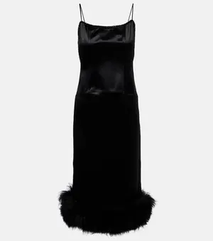 JACQUES WEI Shearling-trimmed Satin Slip Dress
