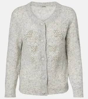 JACQUES WEI Beaded Alpaca And Wool-blend Cardigan - Grey