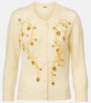 JACQUES WEI Beaded Alpaca And Wool-Blend Cardigan Yellow