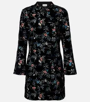 Rixo Delphina Embroidered Velvet Minidress - Black