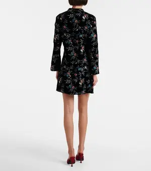 Rixo Delphina Embroidered Velvet Minidress - Black