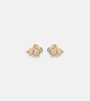 ANITA KO Bunny 18kt Yellow Earrings With Diamonds And Emeralds - Gold