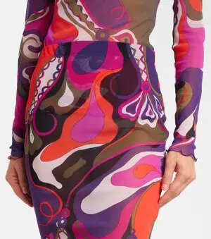 Emilio Pucci Orchidee Mesh Pencil Skirt