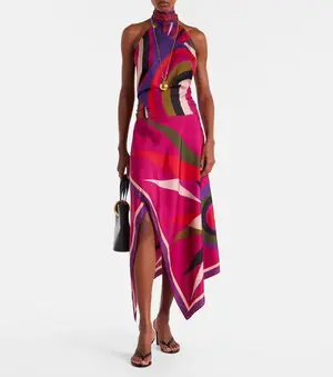 Emilio Pucci Hawaii Asymmetric Silk Satin Midi Skirt - Multicoloured