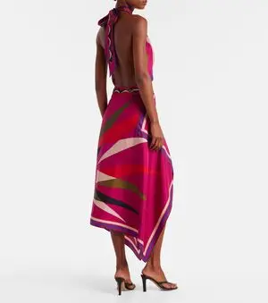 Emilio Pucci Hawaii Asymmetric Silk Satin Midi Skirt - Multicoloured