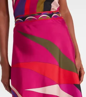 Emilio Pucci Hawaii Asymmetric Silk Satin Midi Skirt - Multicoloured