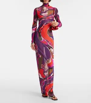 Emilio Pucci Orchidee Mesh Maxi Dress - Multicoloured