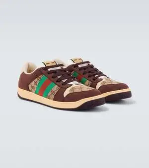 Gucci Screener Gg Canvas And Suede Sneakers - Brown