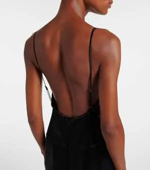 JACQUES WEI Shearling-trimmed Satin Slip Dress