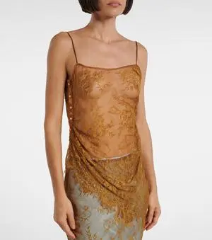 JACQUES WEI Silk-trimmed Lace Top