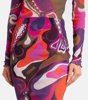 Emilio Pucci Orchidee Mesh Pencil Skirt