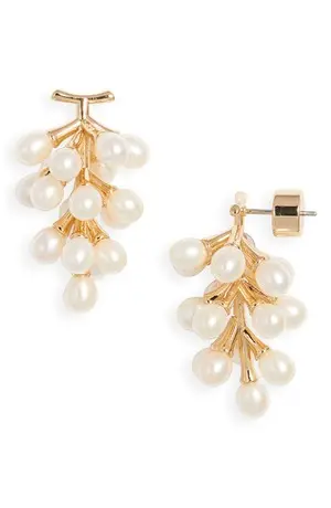KENNETH JAY LANE Freshwater Pearl Cluster Drop Earrings - Gold