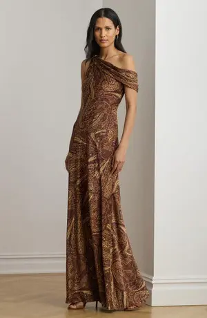 Ralph Lauren Printed One-shoulder Gown