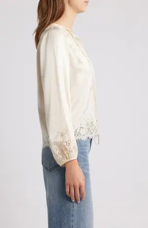 DÔEN Lucine Lace Trim Silk Shirt
