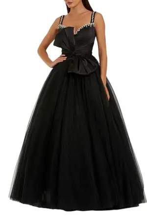 Mac Duggal Sleeveless Tulle Ballgown With Bow - Black