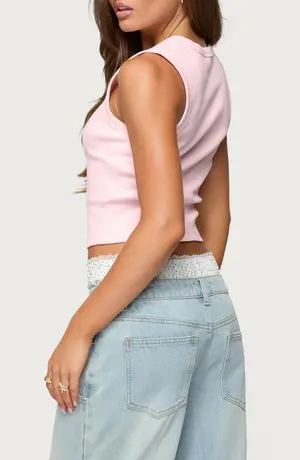 EDIKTED Ribbed Button Front Sleeveless Top - Light-pink