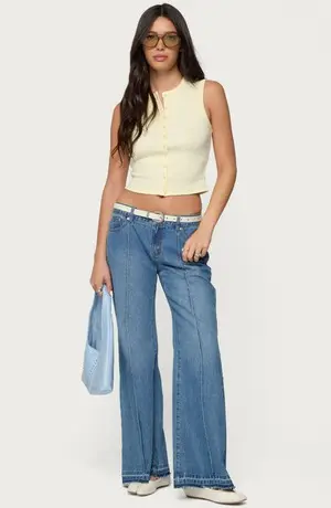 EDIKTED Basel Ribbed Crop Top - Yellow