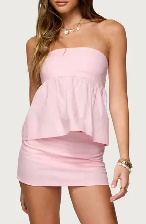 EDIKTED Strapless Linen And Cotton Top - Light-pink