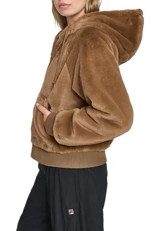 Champion Faux Fur Bomber Hoodie - Cognac