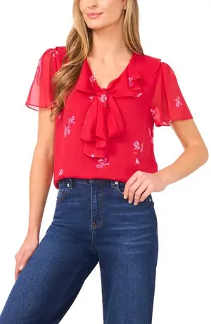 CECE DUPRAZ Floral Tie Neck Top