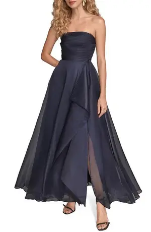 Donna Karan New York Strapless Ruched Bodice Gown - Ink