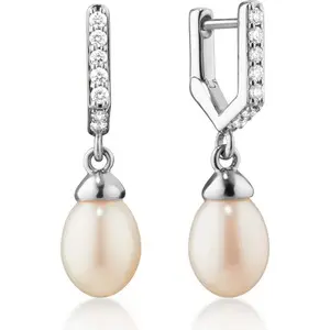 Monica Rich Kosann Freshwater Pearl And White Sapphire Drop Huggie Hoop Earrings