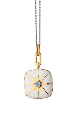 Monica Rich Kosann Monica Rich Kosann Enamel Vermeil Cushion Locket Necklace With Sapphire Gold/white