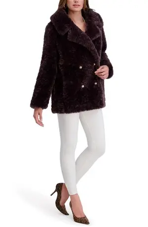 Kensie Faux Shearling Double-breasted Coat - Chocolate