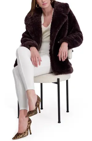 Kensie Faux Shearling Double-breasted Coat - Chocolate