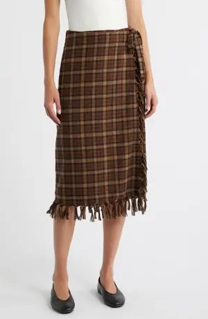 Fringe Trim Plaid Wrap Skirts