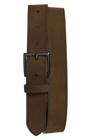 Vince Nubuck Leather Belt - Dark Roast/matte Gunmetal