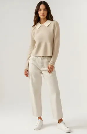 MODENAIRE Cropped Knit Cardigan With Contrast Collar