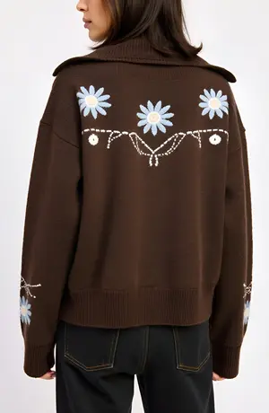 MODENAIRE Button-up Knit Cardigan With Abstract Floral Print