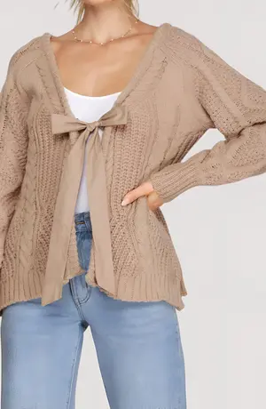 MODENAIRE Cable Knit Cardigan With Tie-front